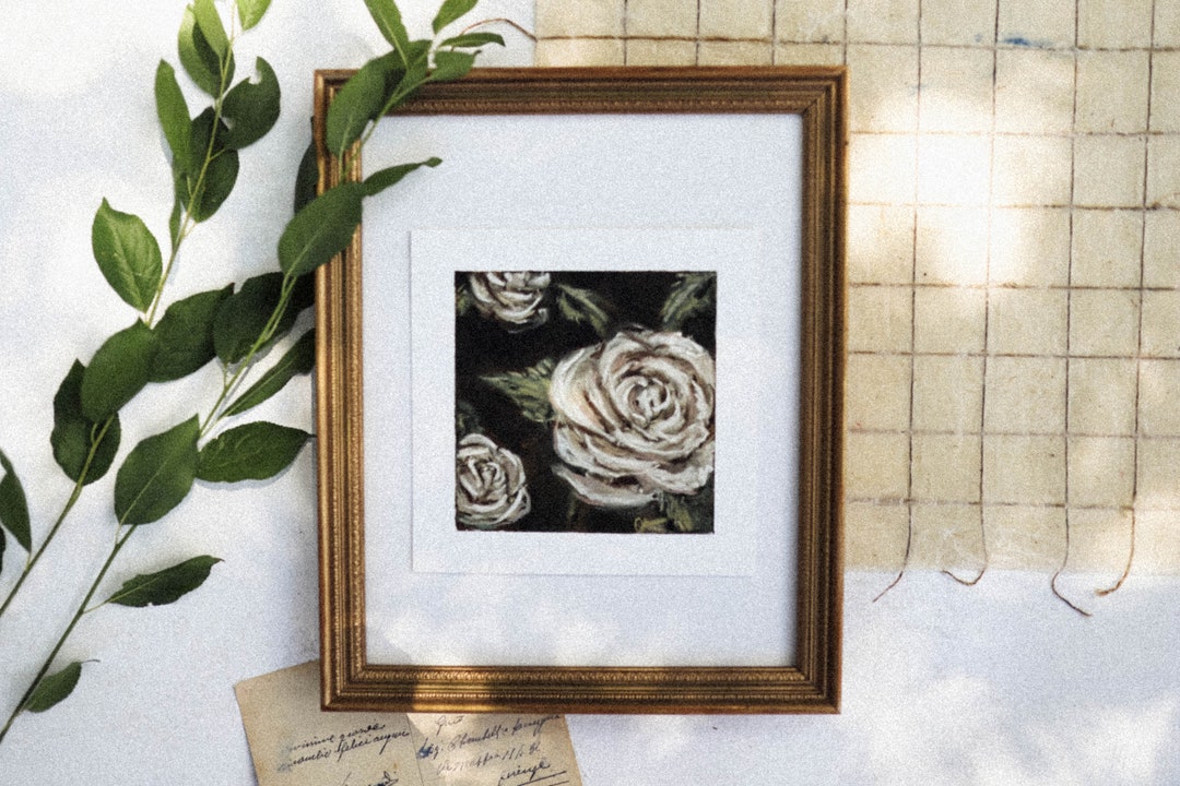 Pastel White Rose Print - Pastel Painting, Pastel Print, Rose, Flower ...
