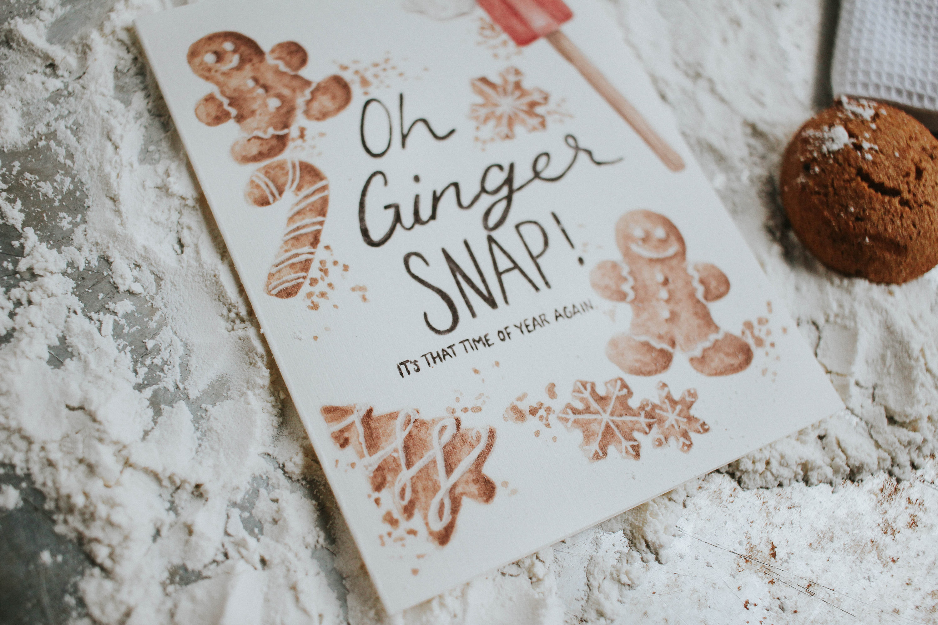 Oh Ginger Snap Card, Christmas Card, Holiday Card, Watercolor Christmas ...