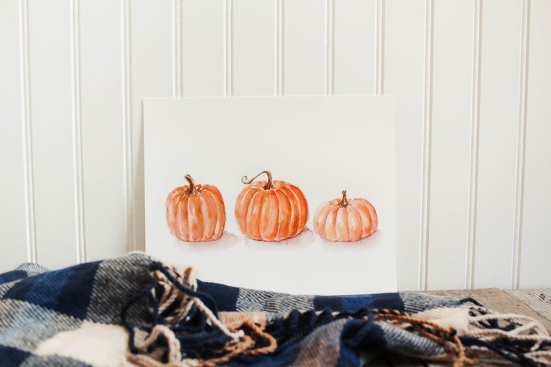 Three Pumpkins Print Fall Print Watercolor Pumpkin | Etsy