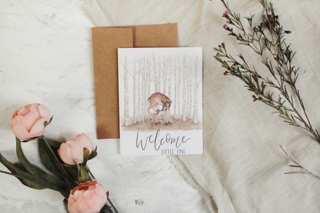 Welcome Little One Deer Card - Baby Card, New Born Card, Baby ...