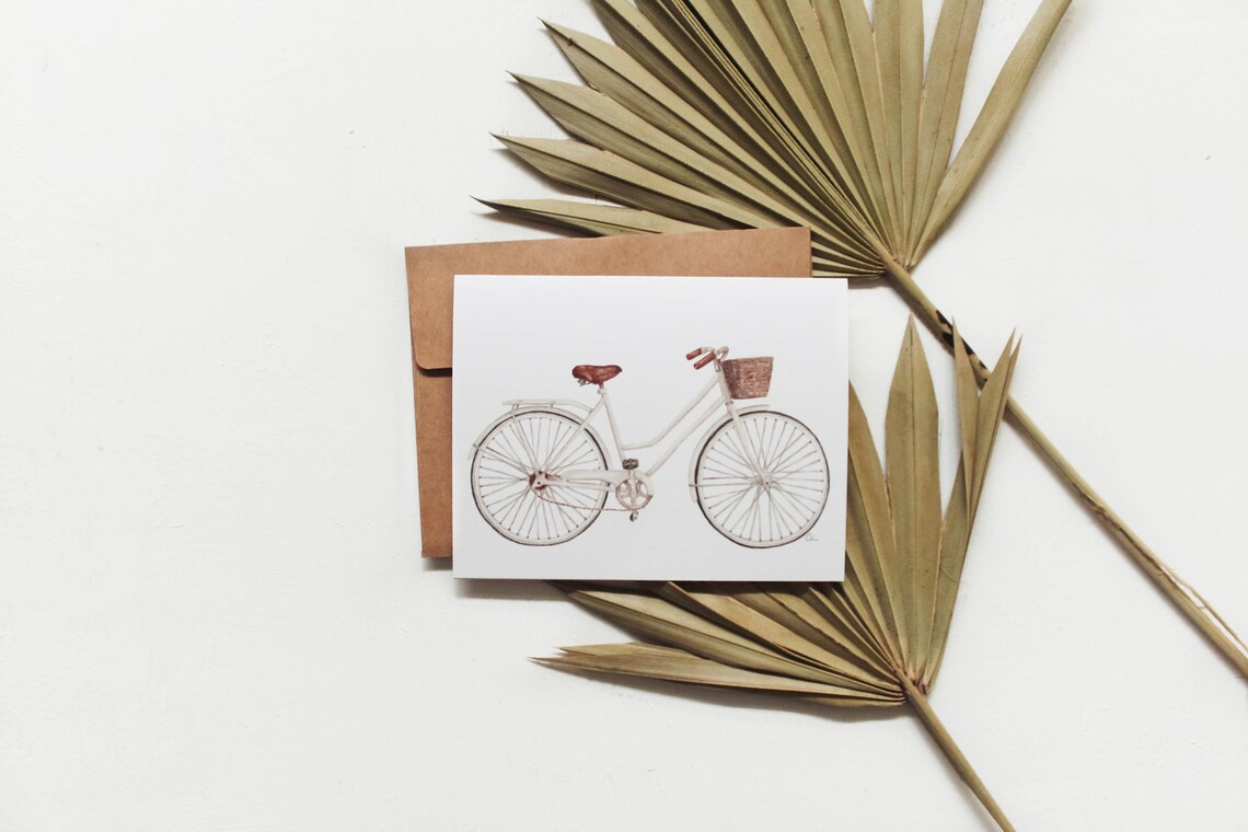 White Bike Card Cycling Card Bike Card Summer Summer - Etsy