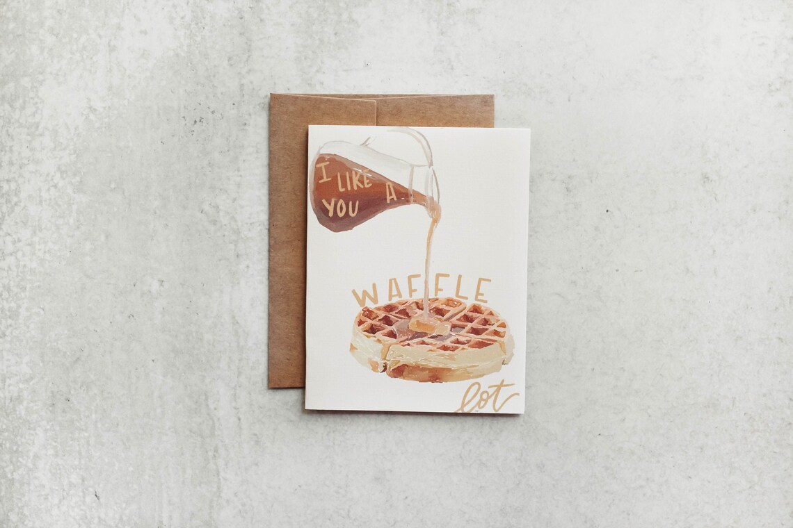 I Like You A Waffle Lot Card Waffle Card Watercolor Card | Etsy