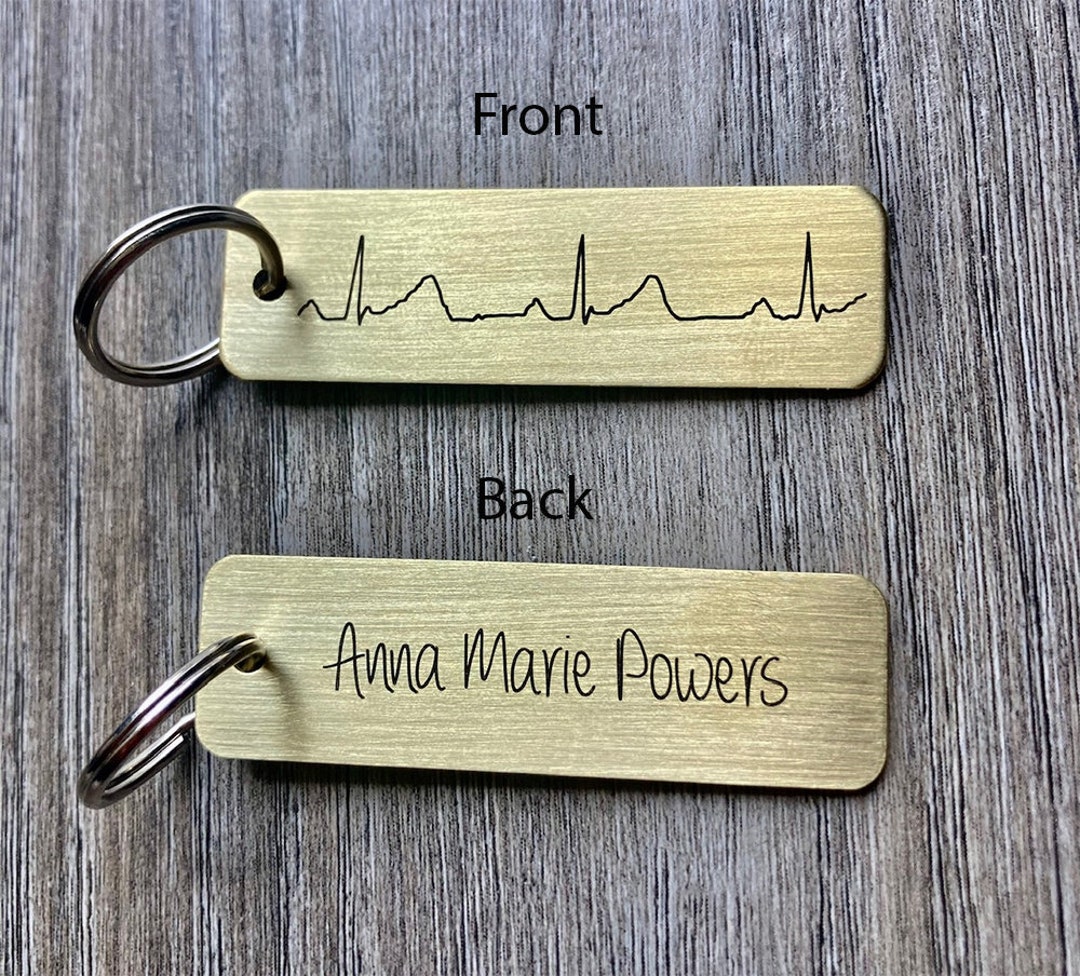Actual Heartbeat EKG EEG Engraved Keychain Brass Stainless Steel ...