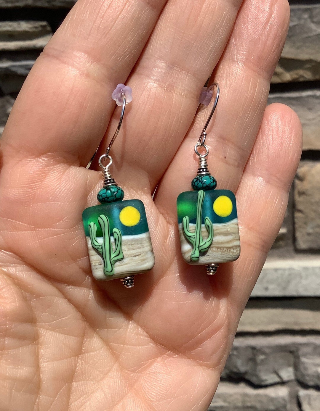 Saguaro Days, Saguaro Cactus Earrings, Artisan Glass Cactus Bead ...