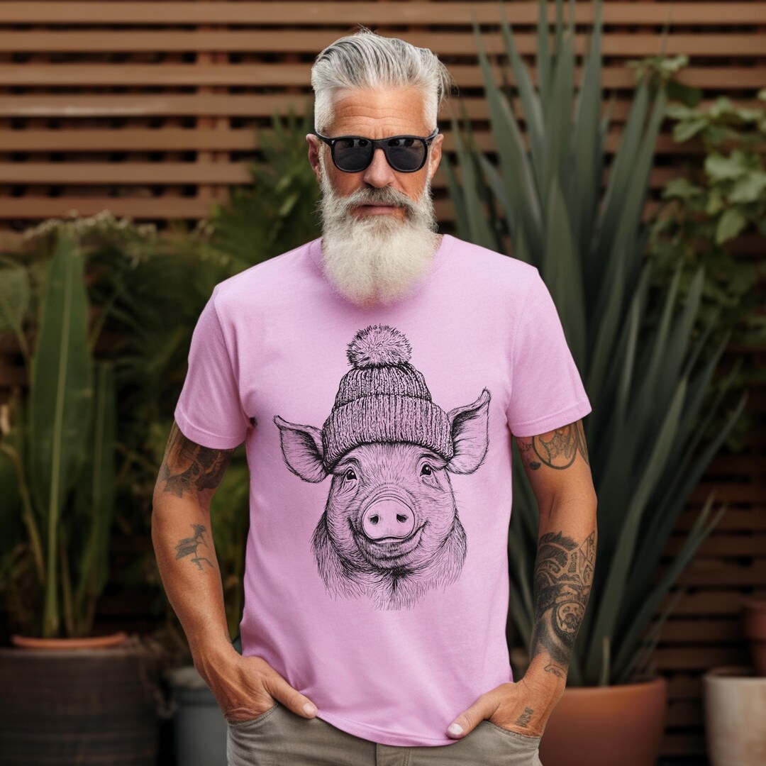 Funny Pig Shirt, Shirts With Pigs Wearing Hats, Vegan Pig Shirt, Pig ...