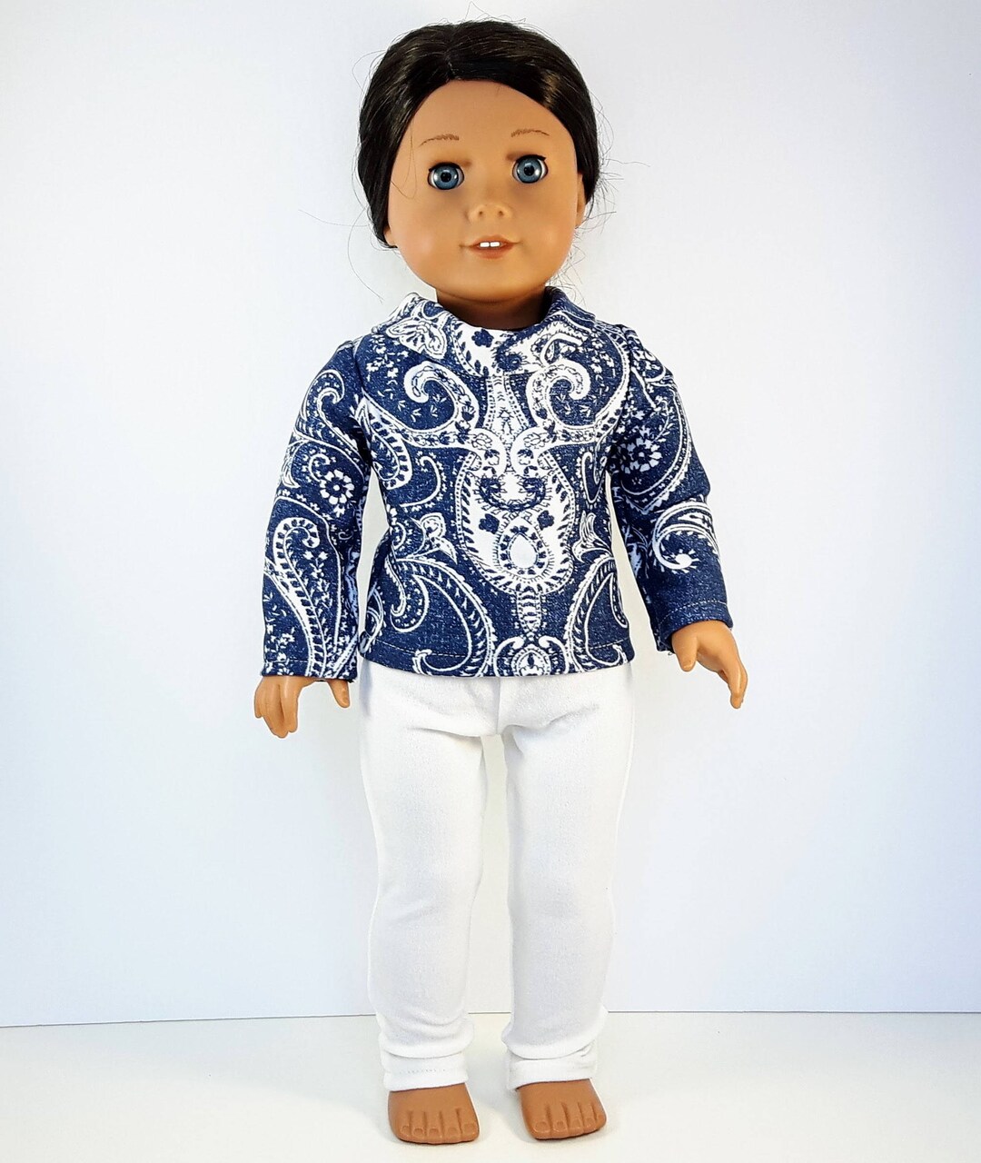 Paisley Cowl Neck Doll Top: Blue & White, 18 Inch Doll - Etsy
