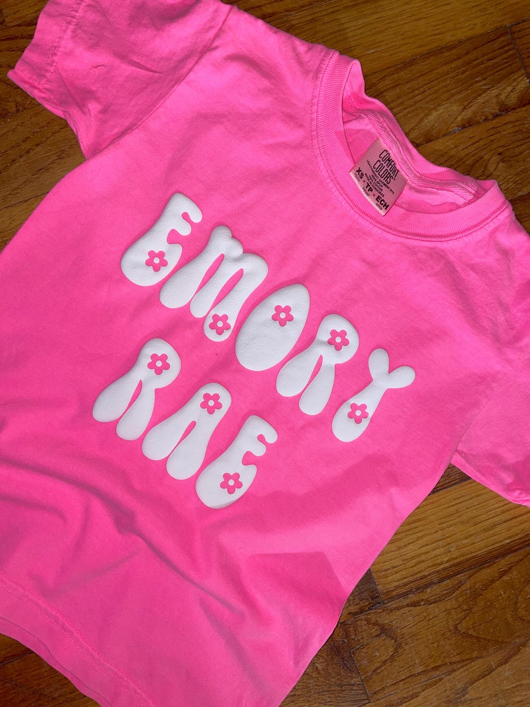 Girls' Pink Puff Print Custom Name Shirt - Etsy