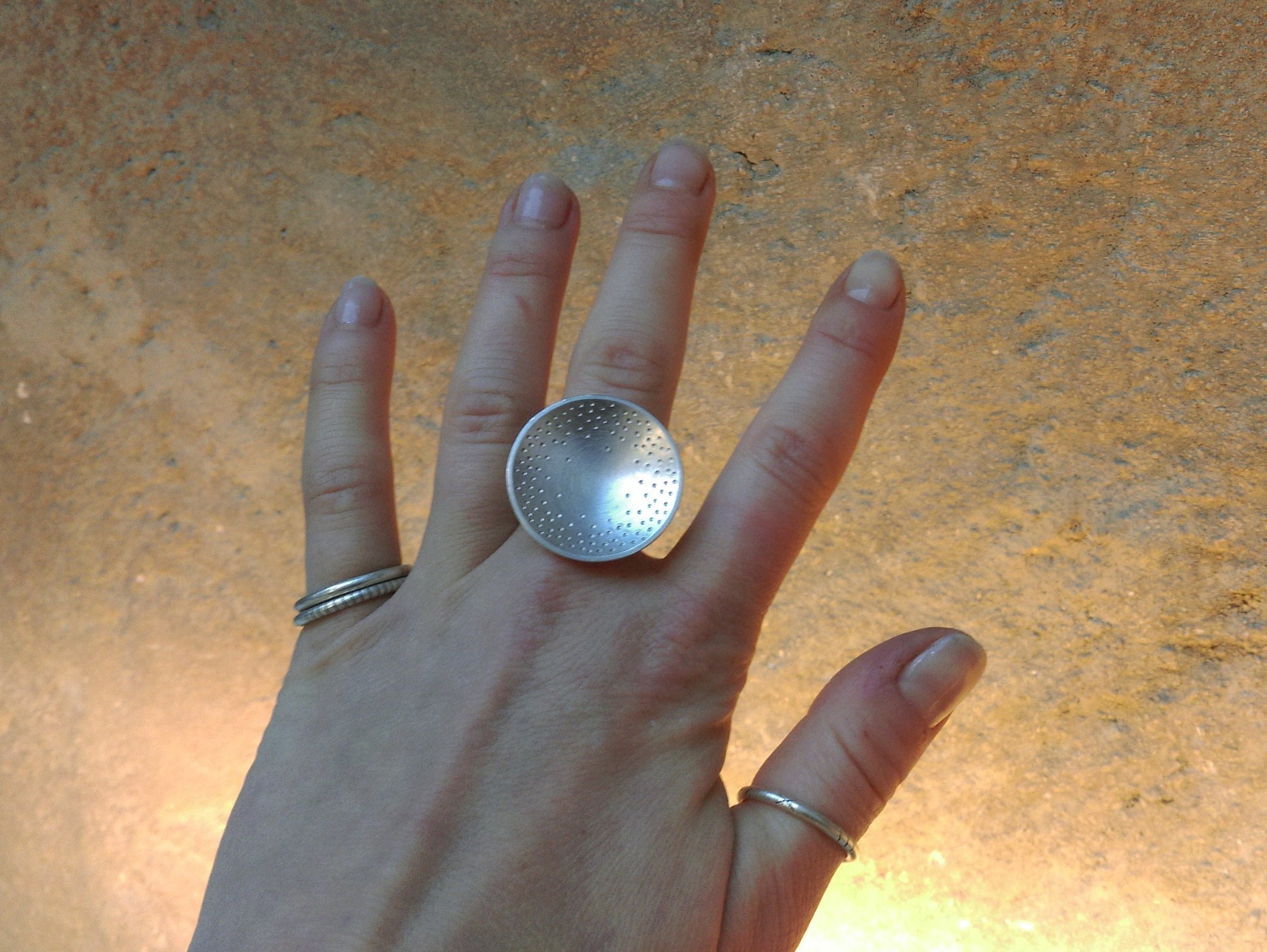 Silver Ring With Dots, Punched Dots Asterisk, Finger Ring, Massive ...