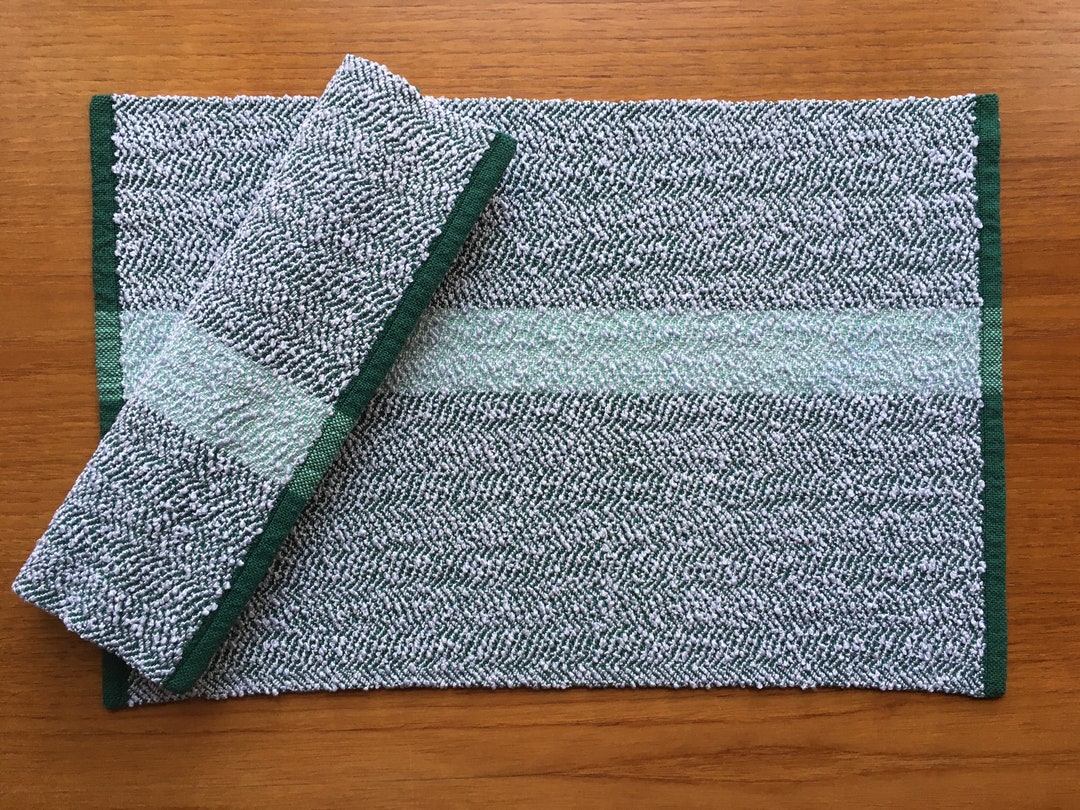 Woven Placemats Blue and Green, Set of 2 Cotton and Rayon Handwoven ...