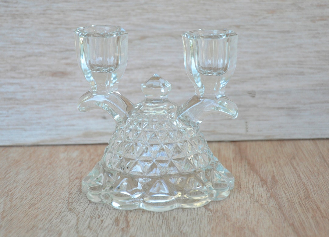 Vintage Crystal Glass Dome Double Candle Holder - Etsy