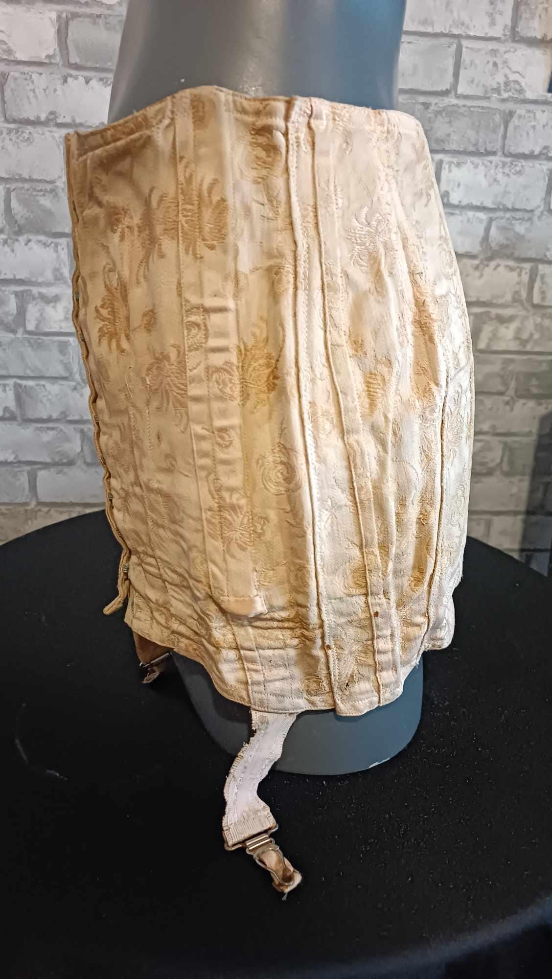 Vintage Corset Girdle W/ Garters Pink Floral Jacquard Open Bottom Hook ...