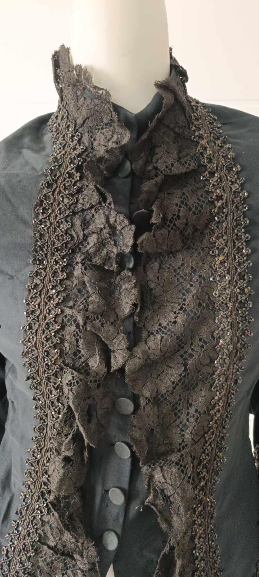 Antique French 1880s Victorian Black Lace Silk Beaded Mourning Cape ...