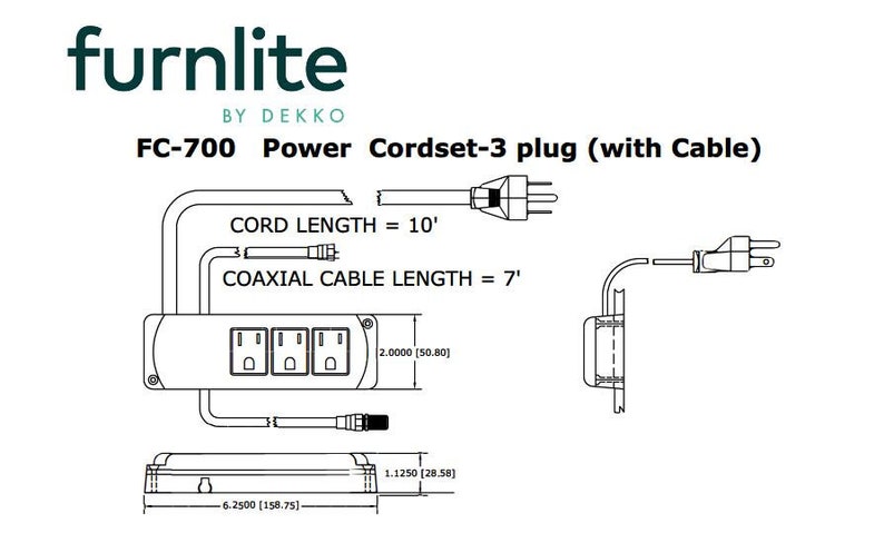 Furnlite Brand by Dekko FC-700 2 Plug Surface Mount With Male & Female ...