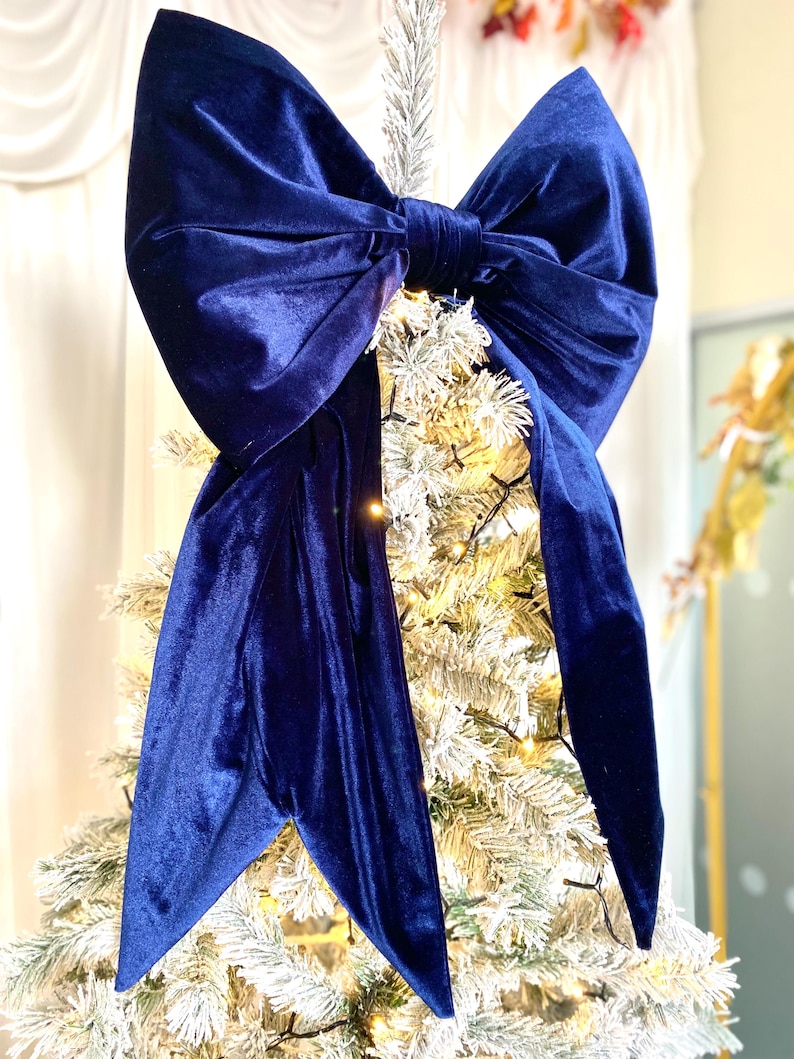 Blue Velvet Christmas Bow – Handmade Tree Topper, Wreath & Wall Décor ...