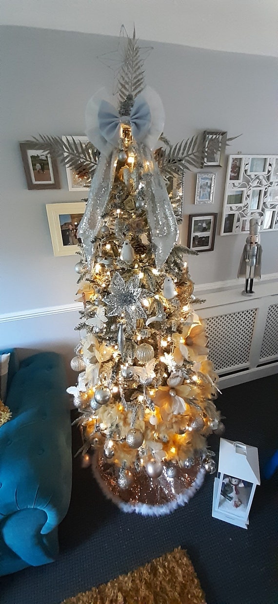 Large Silver Christmas Bow Tree Decoration Etsy UK