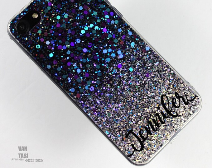 Customized Personalized Text Real Glitter Case Cover iPhone 15 Plus 14 ...