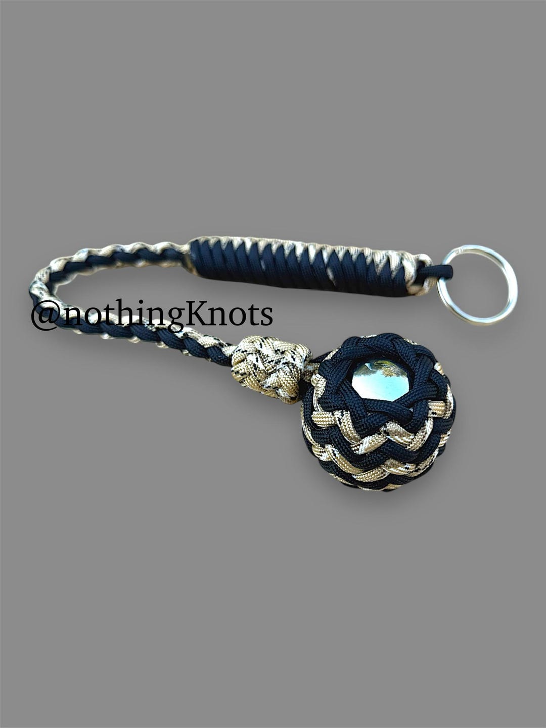 Decorative Paracord Wrapped 1.5 Inch Steel Ball in Black and Tan Camo ...
