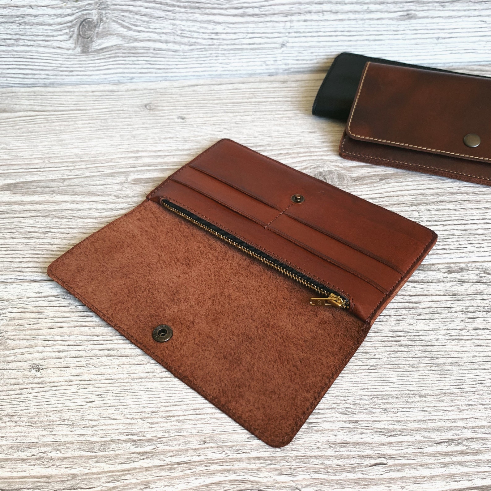 Leather Wallet Woman Long Wallet Zipper Ladies Wallet Wristlet - Etsy