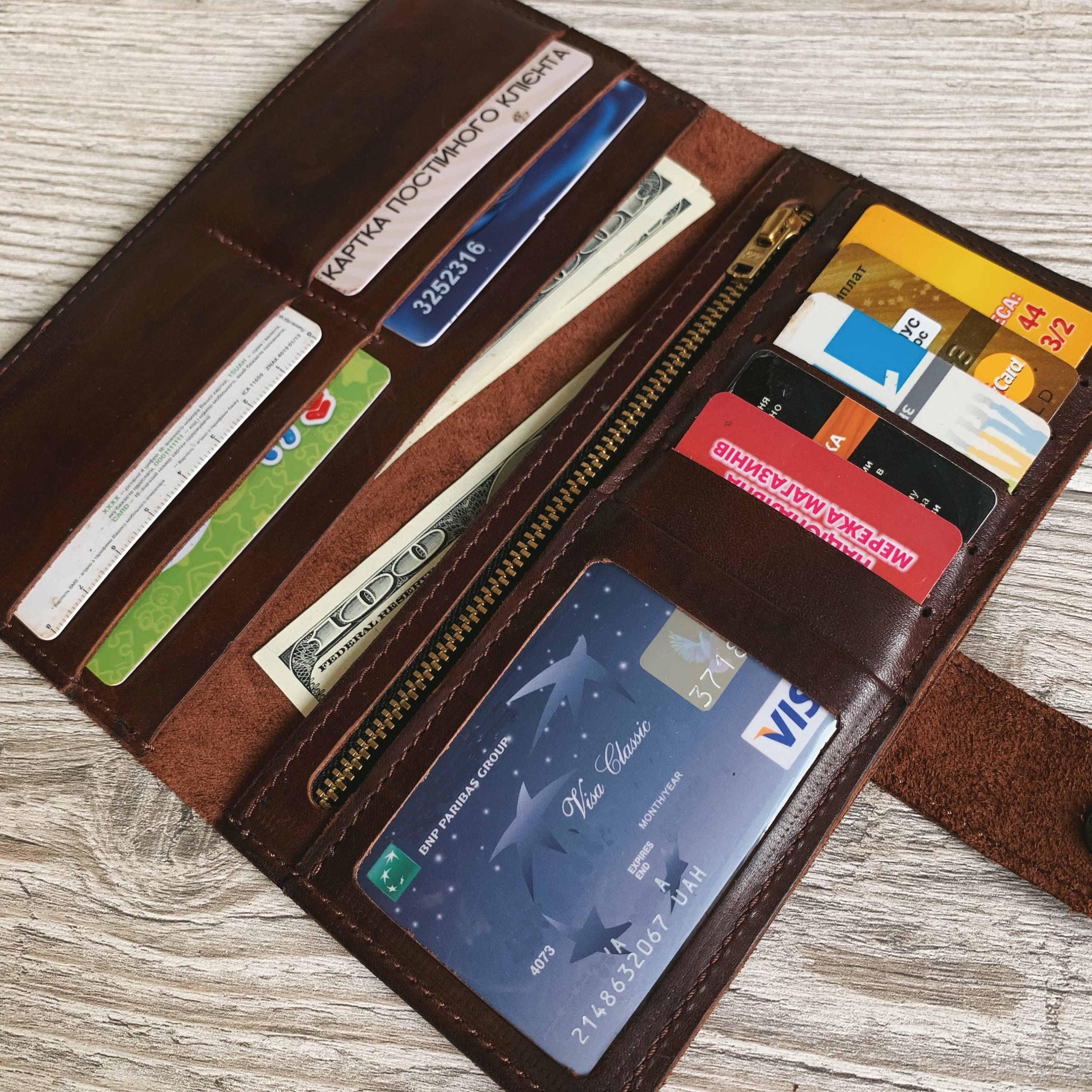 Long mens leather wallet Long wallets for men Personalized | Etsy