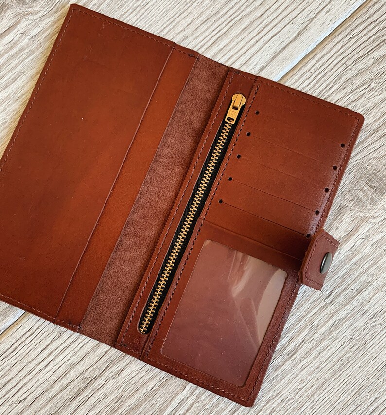 Leather wallet woman Long wallet zipper ladies wallet wristlet | Etsy