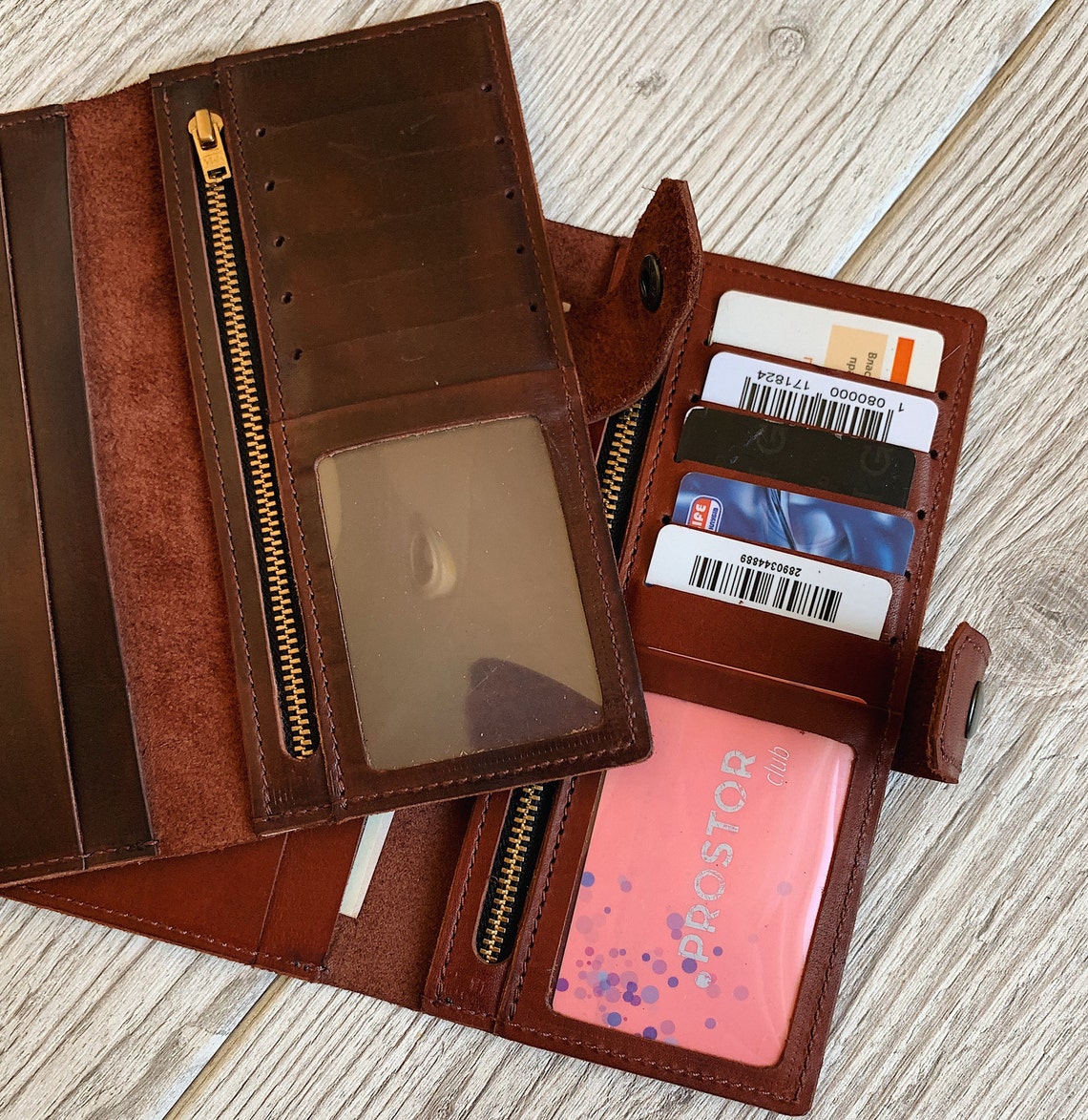 Men's leather wallet Wristlet Phone wallet for men Brown | Etsy