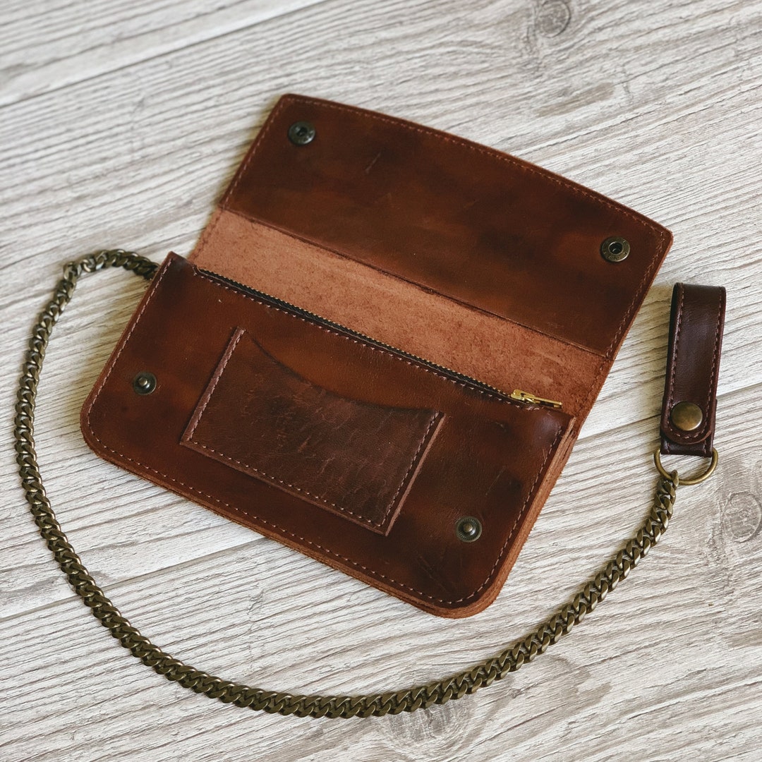 Leather Biker Wallet With Chain Trucker Wallet Mens Biker Wallet Biker ...