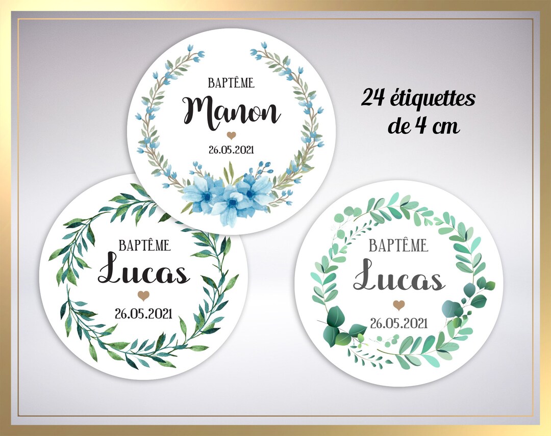 Etiquette Autocollante Baptême - 24 Stickers personnalisables ...