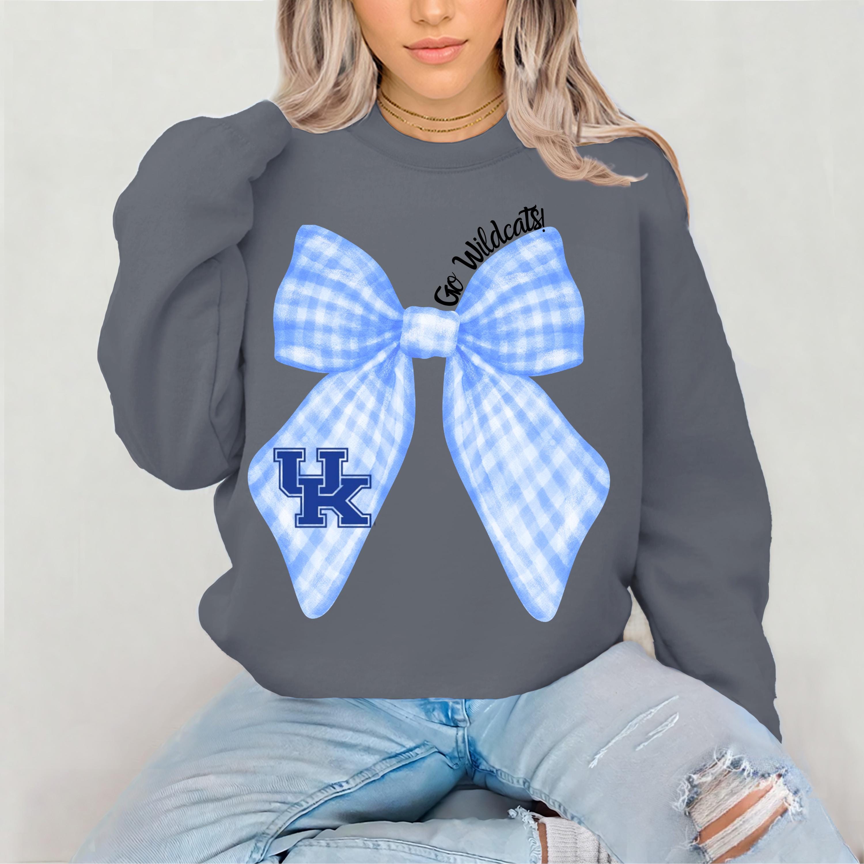Preppy Go Wildcats PNG, Blue Gingham Bow PNG, Trendy PNG, Millenial Png ...