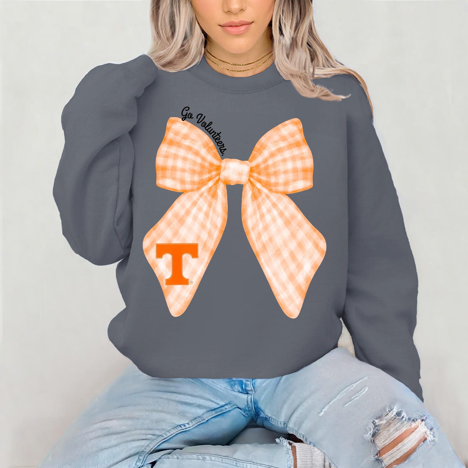 Preppy Go Volunteers PNG, Orange Gingham Bow PNG, Trendy PNG, Millenial ...