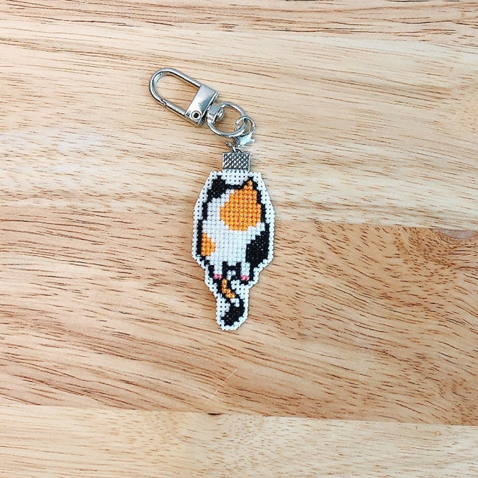 Jumping Calico Cat Cross Stitch Pattern: Double-sided Keychain Design ...
