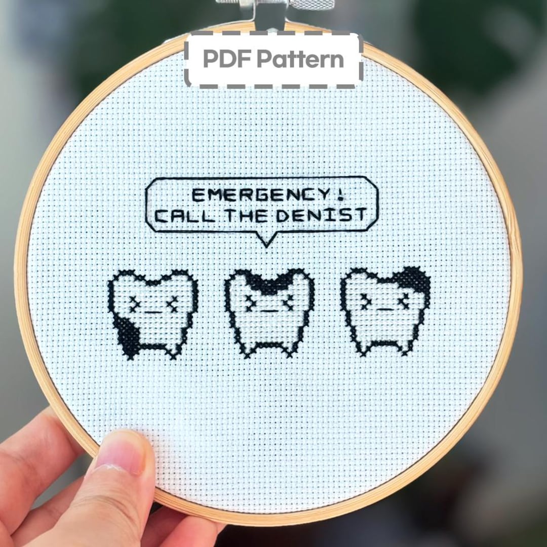 Sweet Teeth, Cavities Tooth Cross Stitch Pattern - Tooth Fairy, Teeth ...