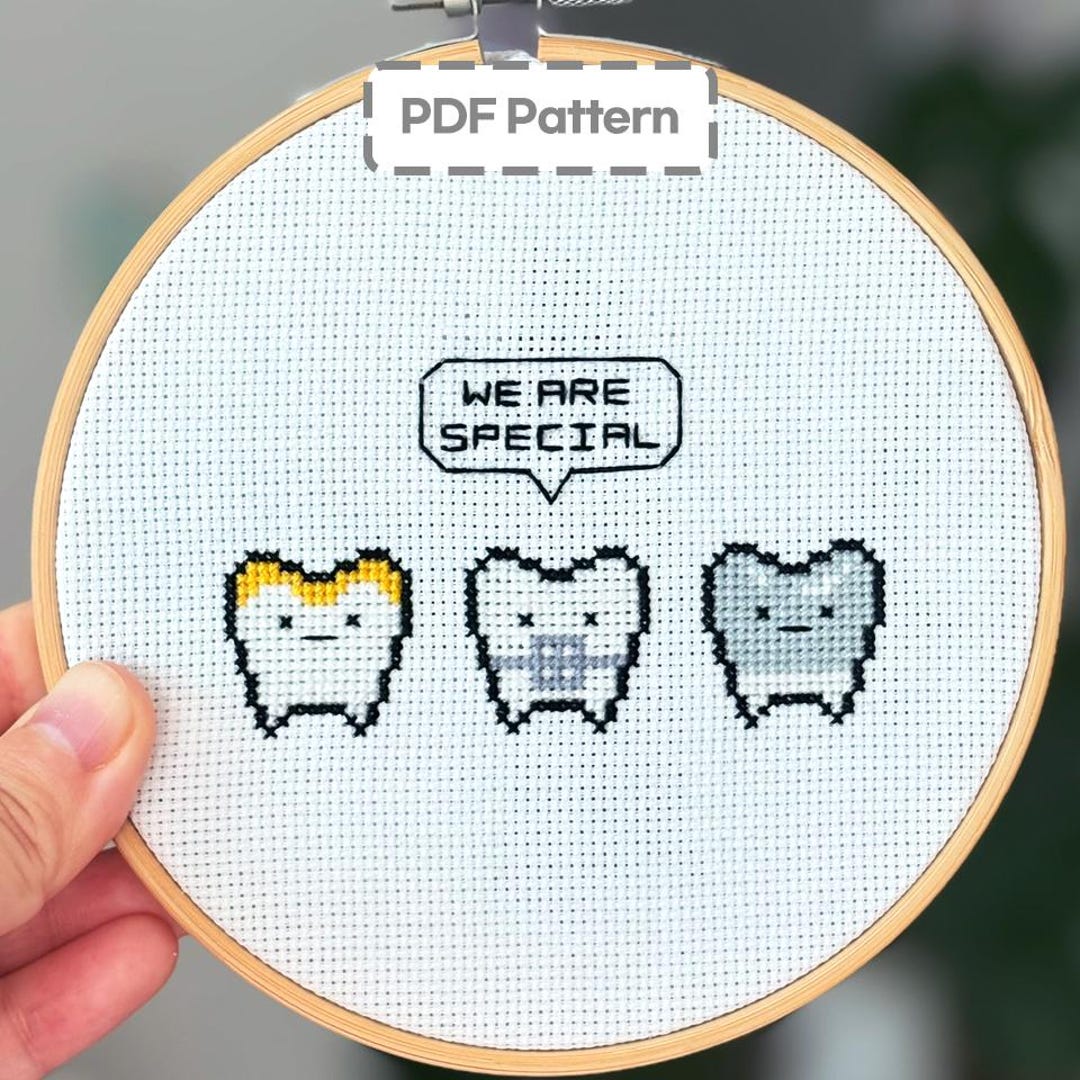 Tooth Cross Stitch Pattern - Orthodontic Braces, Silver Crown, Gold ...