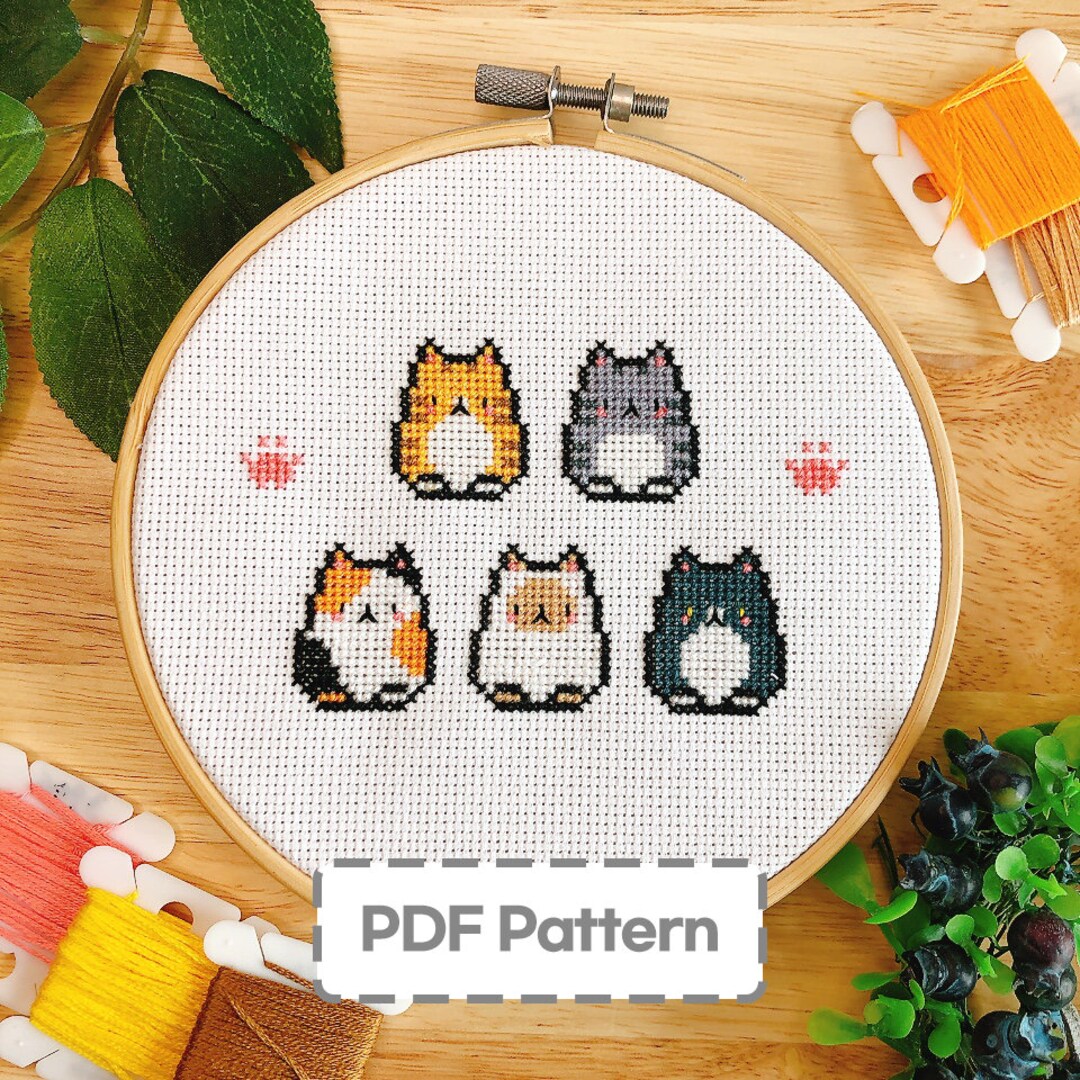 Five Cats Cross Stitch Pattern: Kawaii Sampler (PDF Pattern) - Etsy