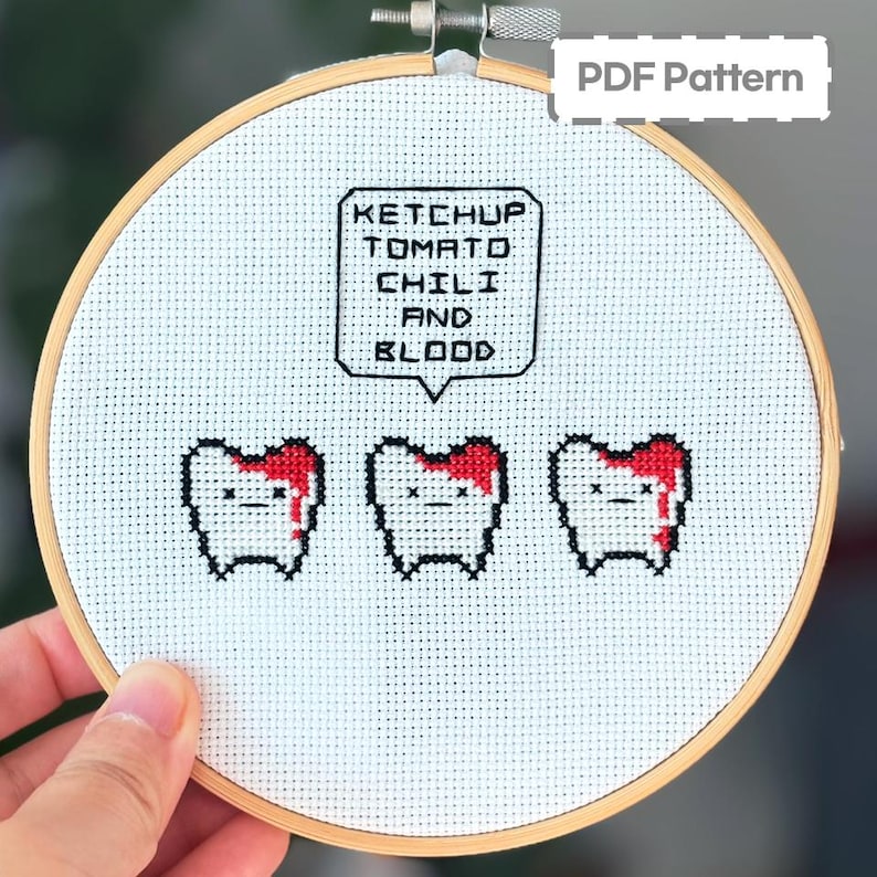 Bloody Gums Tooth Cross Stitch Pattern: Kawaii Dentist Decor (PDF ...