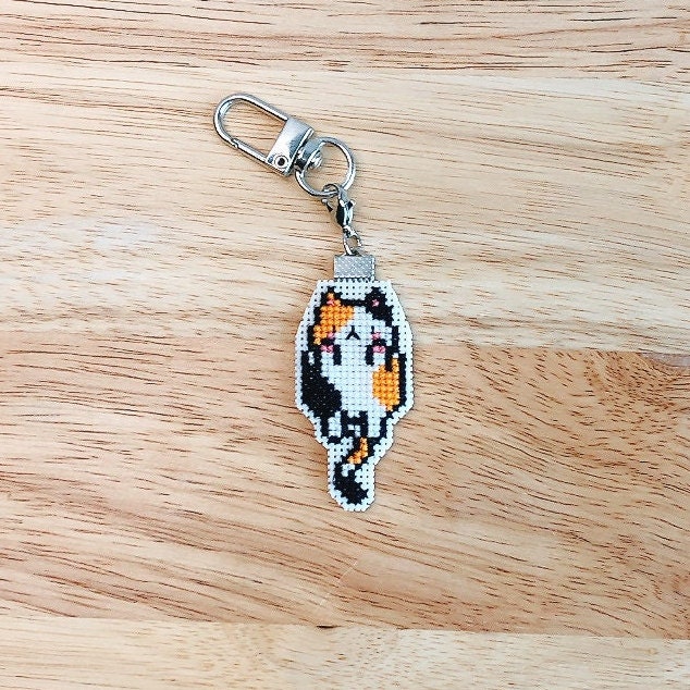 Jumping Calico Cat Cross Stitch Pattern: Double-sided Keychain Design ...