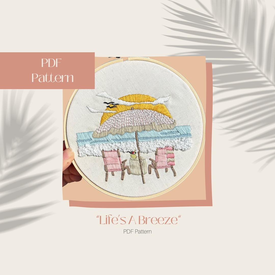 Beach Sunset Embroidery Pattern, Summer Breeze Intermediate Embroidery ...