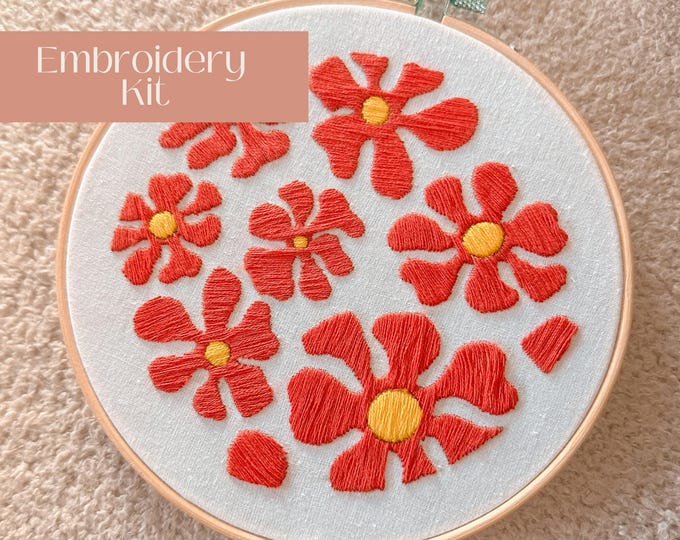 DIY Retro Flowers Hand Embroidery Kit, 70's Inspired, Groovy Flowers ...