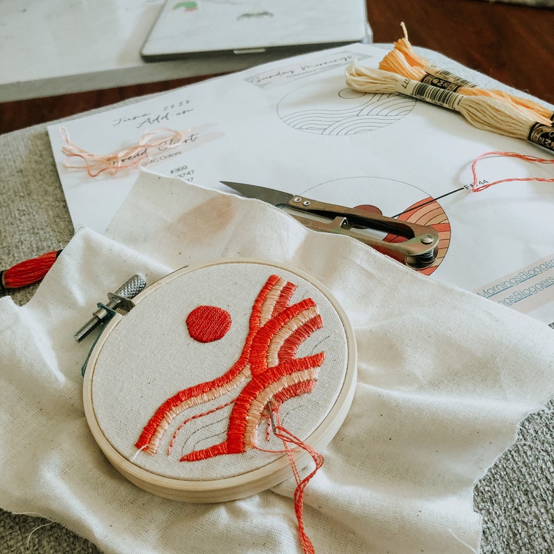 DIY Minimalist Embroidery Kit Beginner, Rolling Hills Sunset Beginner ...