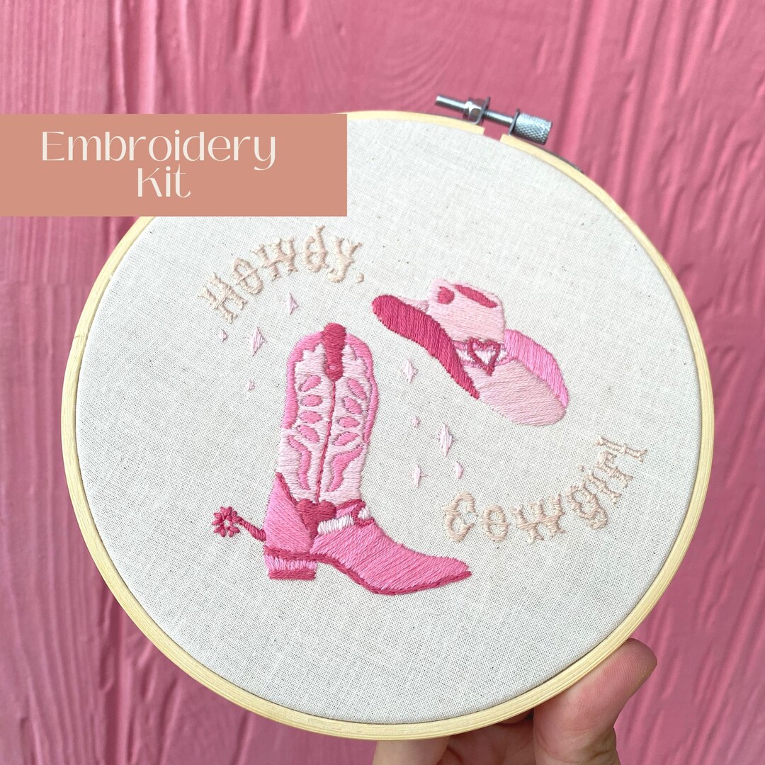 Howdy Cowgirl DIY Beginner Embroidery Kit, Minimalist Pink Cowgirl ...