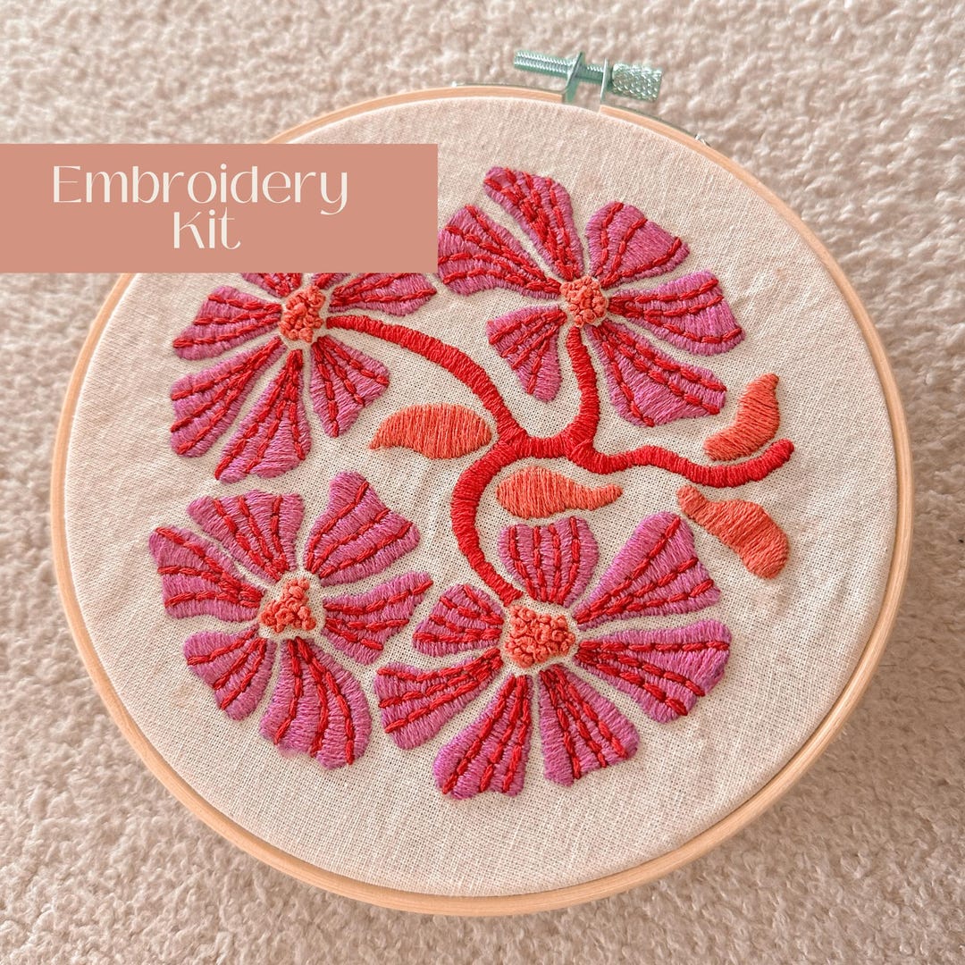 DIY Retro Flowers Hand Embroidery Kit, 70's Inspired, Flower Power ...