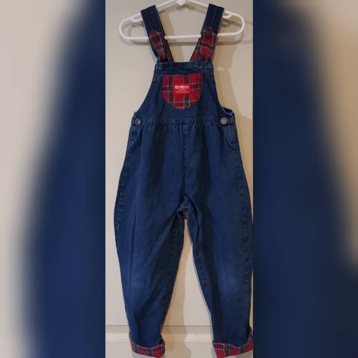 Vintage Oshkosh Girls Denim Overalls With Plaid Size 5 - Etsy