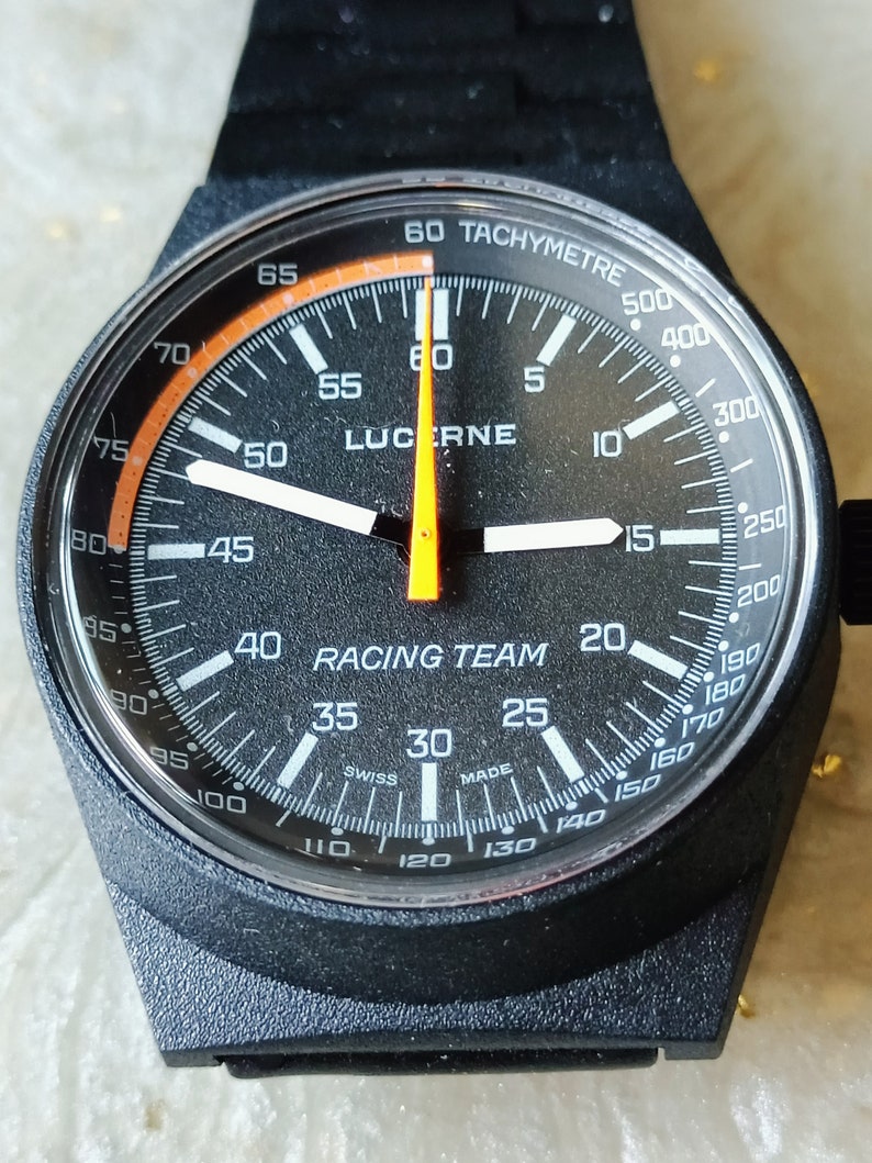 Rare Vintage Swiss NOS Lucerne Racing Team TACHYMETER SCALE Watch Men ...
