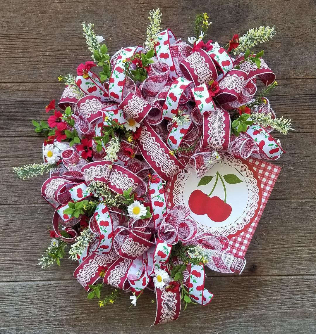 Cherry Grapevine Wreath/ Cherry Deco Mesh Wreath/ Summer Wreath/ Summer ...