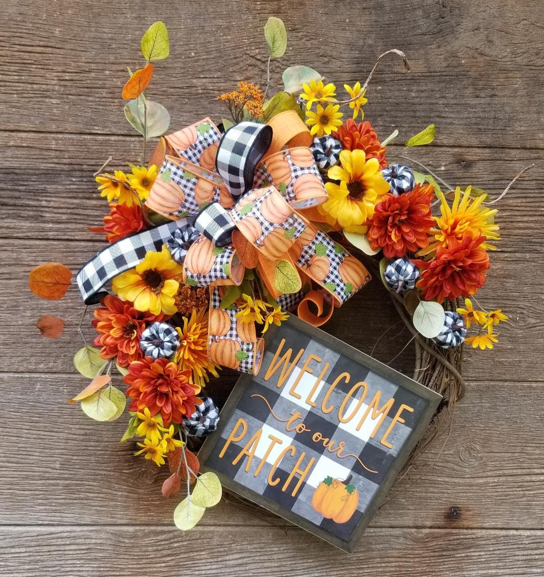 Buffalo Check Fall Pumpkin Wreath/ Fall Wreath/ Fall Decor/ Fall Door ...