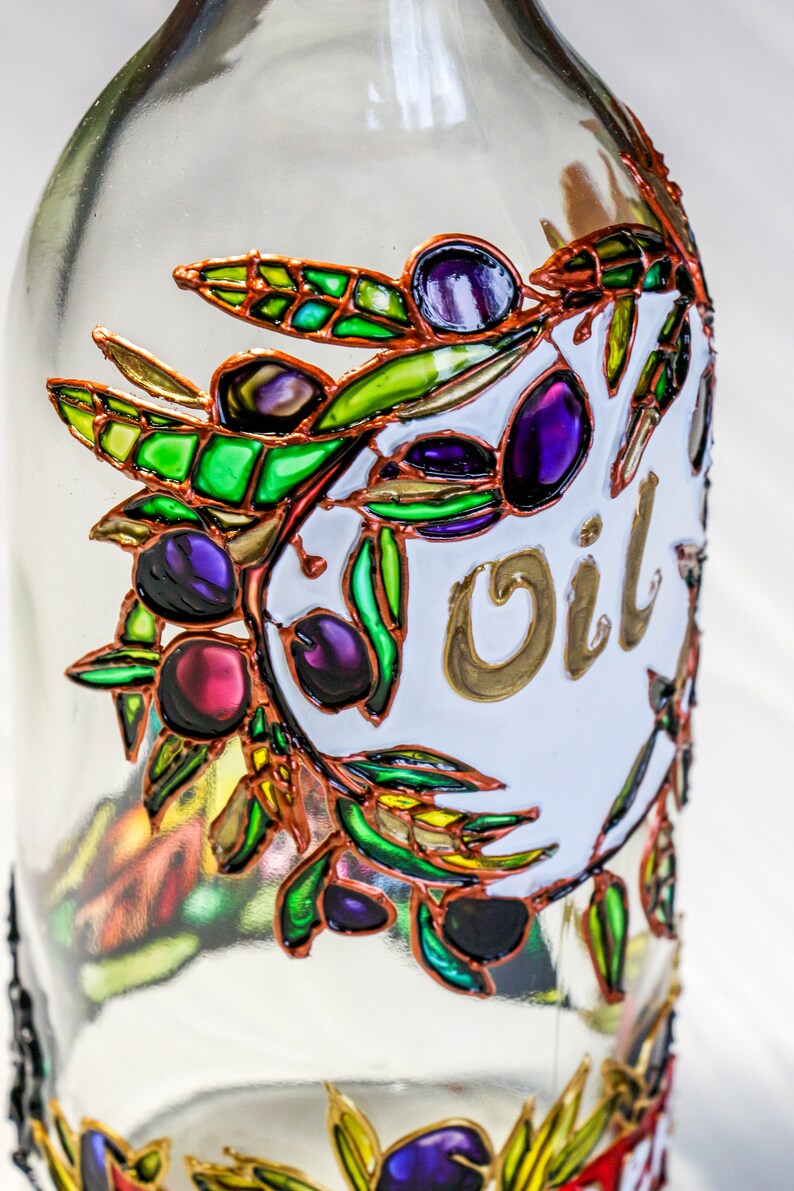 Stained Glass Oil Bottle, Glass Oil Bottle, Custom Home Decor, Provence ...