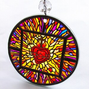 Stain Glass Suncatcher Religious Art Gift, Sacred Heart of Jesus ...