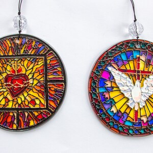Stain Glass Suncatcher Religious Art Gift, Sacred Heart of Jesus ...