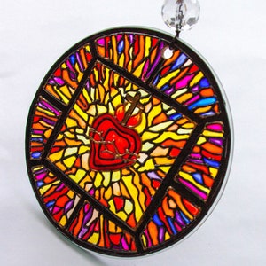 Stain Glass Suncatcher Religious Art Gift, Sacred Heart of Jesus ...