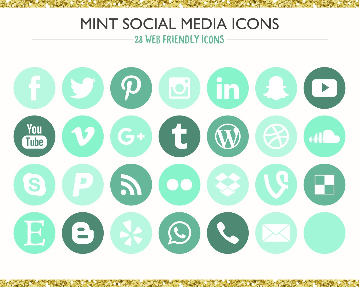 560 Social Media Icons! Mint - PNG Files- Digital Download- Blog ...