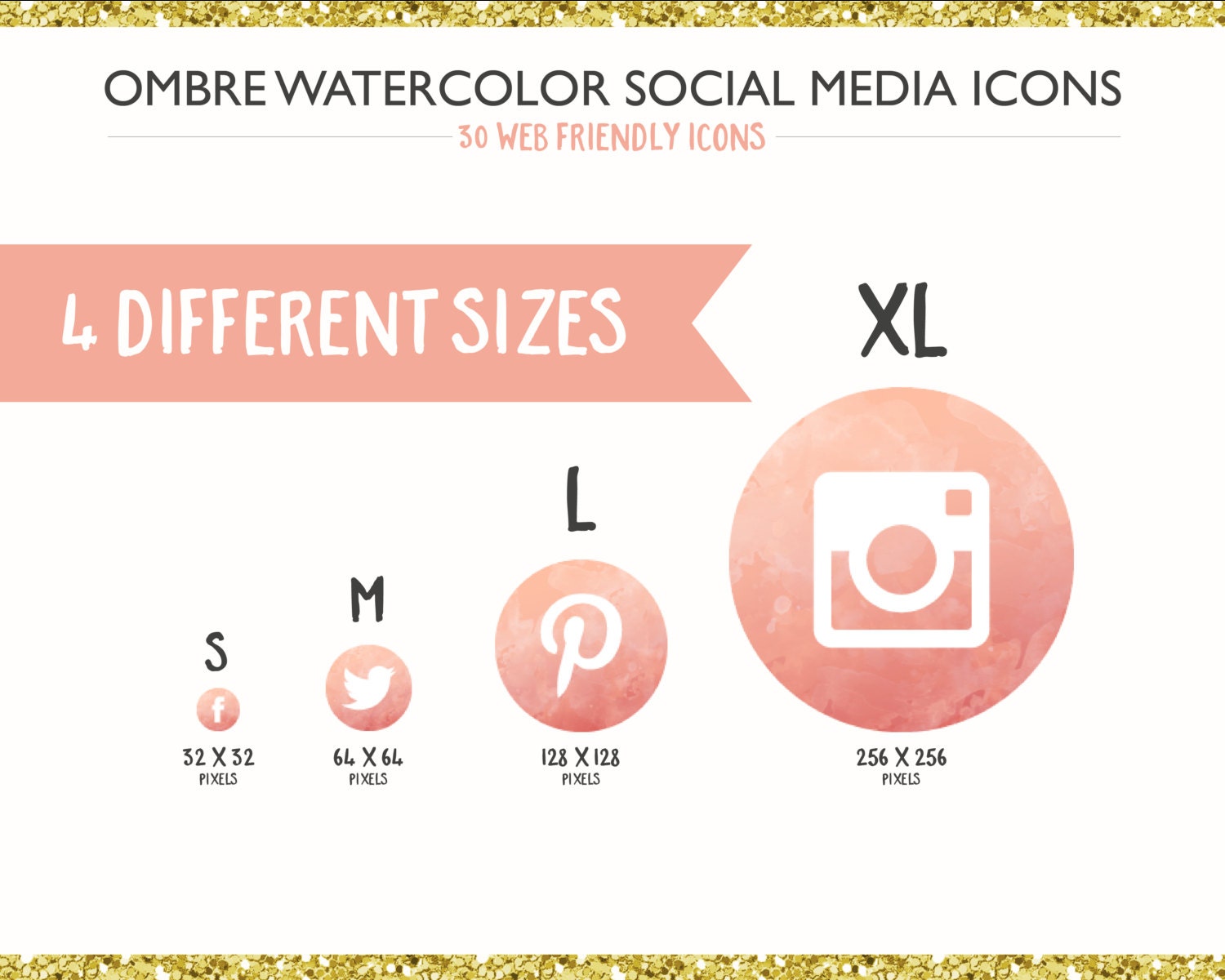 120 Pink Ombre Watercolor Social Media Icons! PNG Files- Digital ...